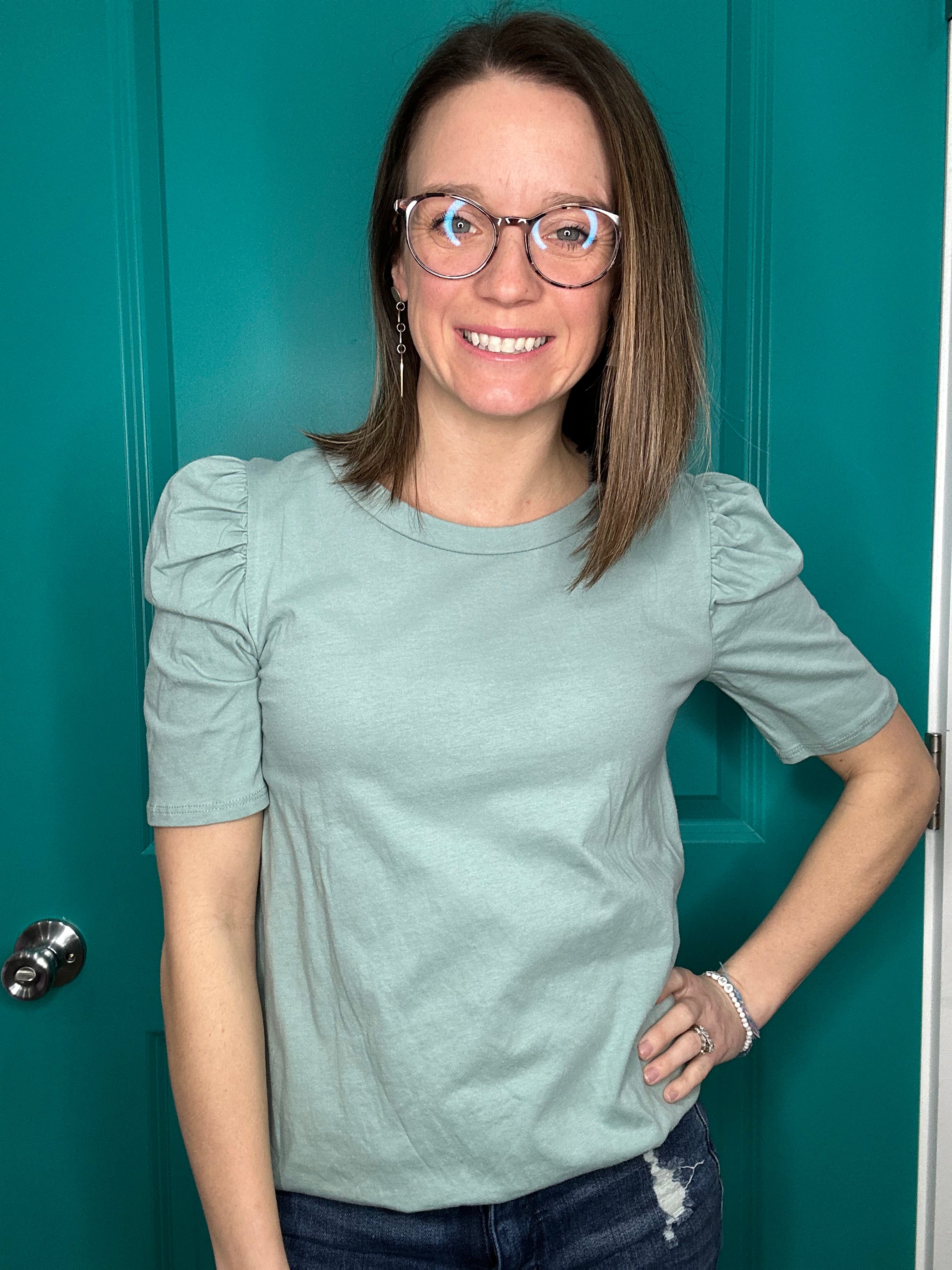 INDIGO PUFF SLEEVE-3230 – The Turquoise Door Boutique LLC